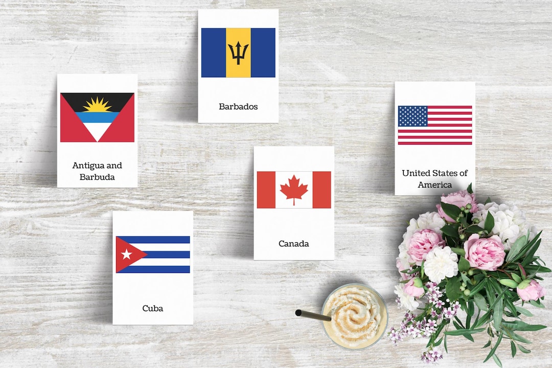 North America Flags Flashcards A7 Printable Geography Cards Montessori ...