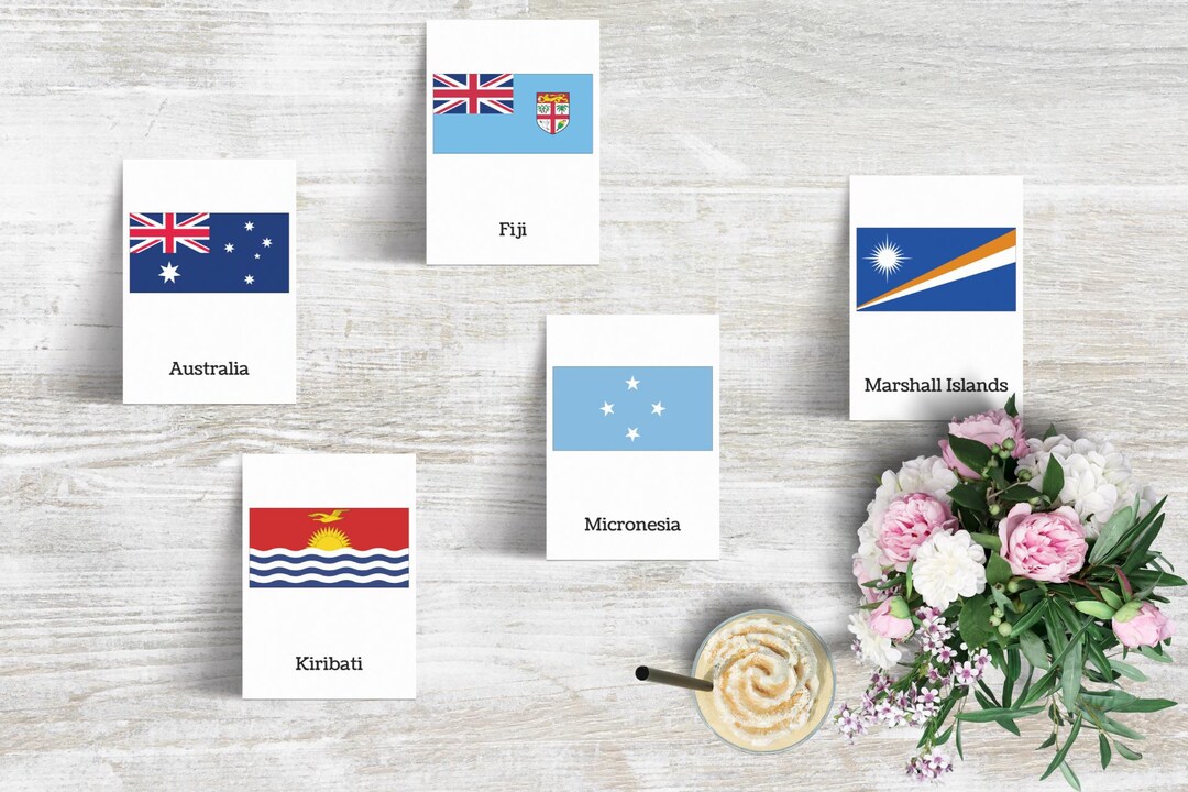 Oceania Flags Flashcards A7 Printable Geography Cards Montessori ...