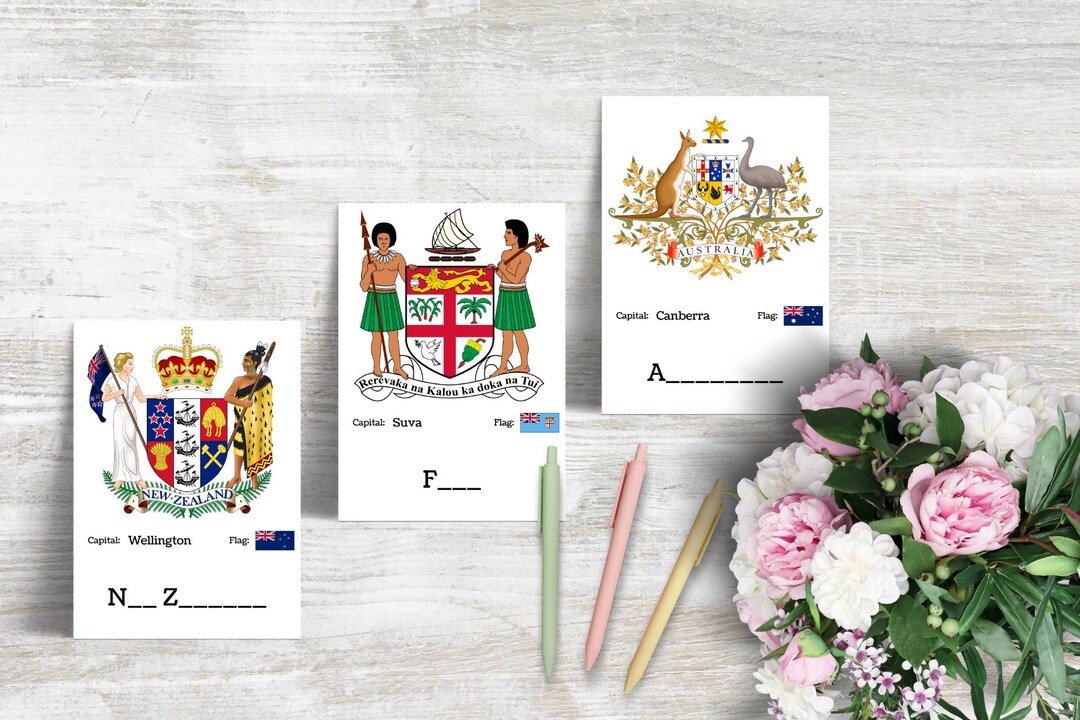 Oceania Guess-the-country Flashcards Printable Geography A6 Cards Flags ...