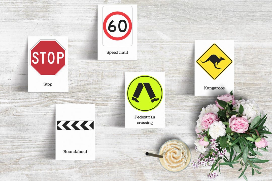 Australia Traffic Signs Flashcards A7 Printable Montessori Road Safety ...