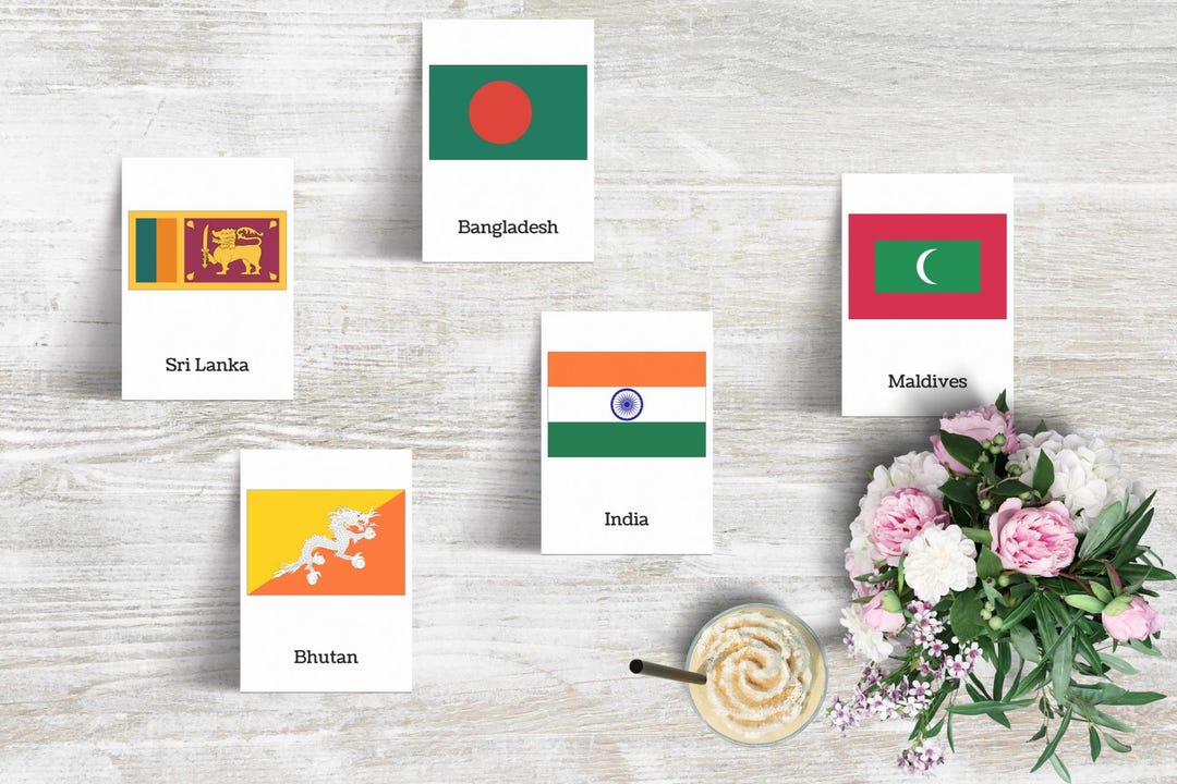 South Asia Flags Flashcards A7 Printable Geography Cards Montessori ...