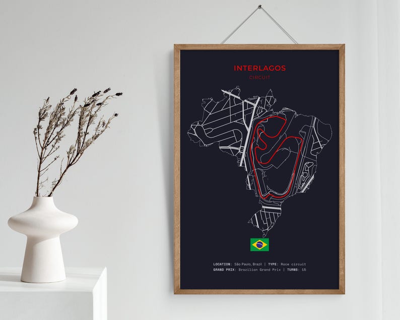 Formula 1 Brazil Track Map, Brazilian Grand Prix Poster (A4 Printable ...