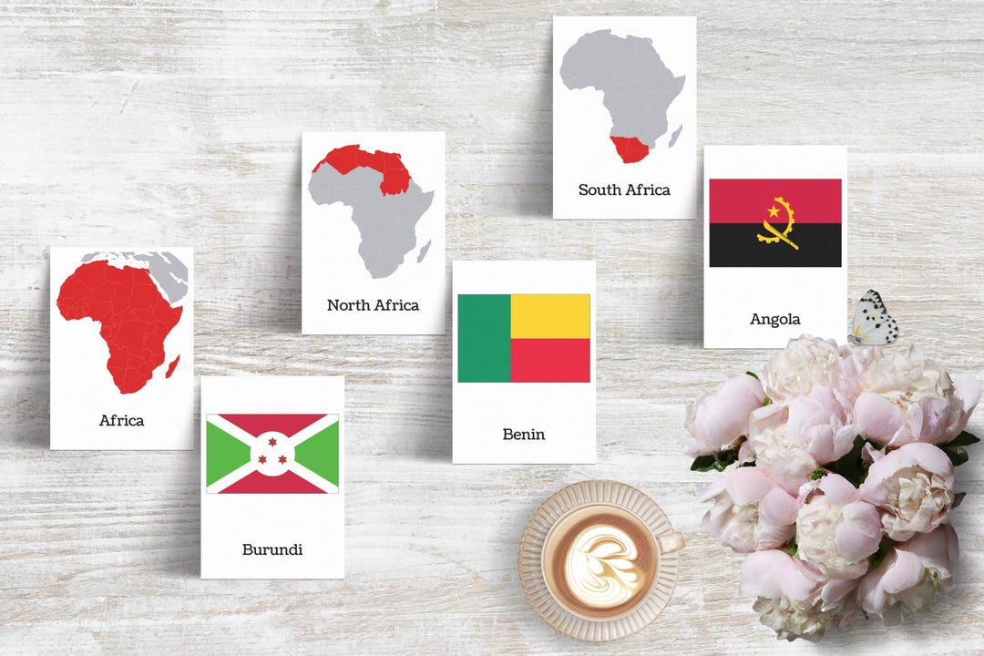 Bundle Africa Maps & Flags Flashcards A7 Printable Montessori Geography ...