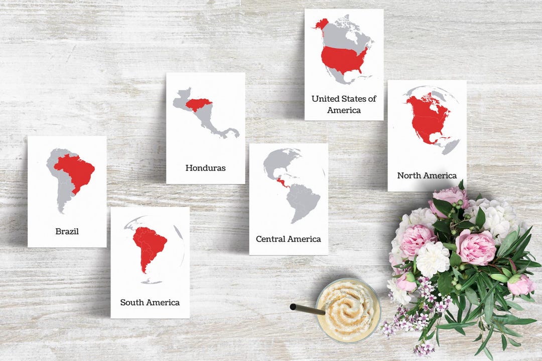 Bundle America Maps Flashcards A7 Printable Montessori Geography Cards ...