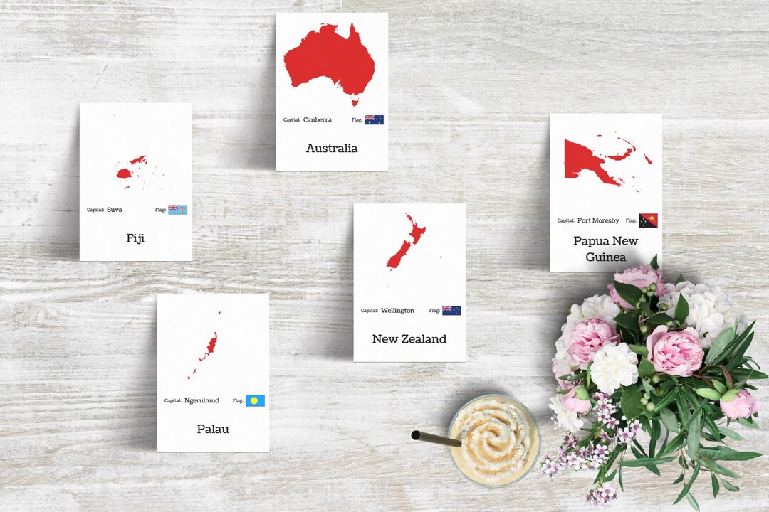 Oceania Maps, Capitals & Flags Flashcards – A7 Montessori Printable ...