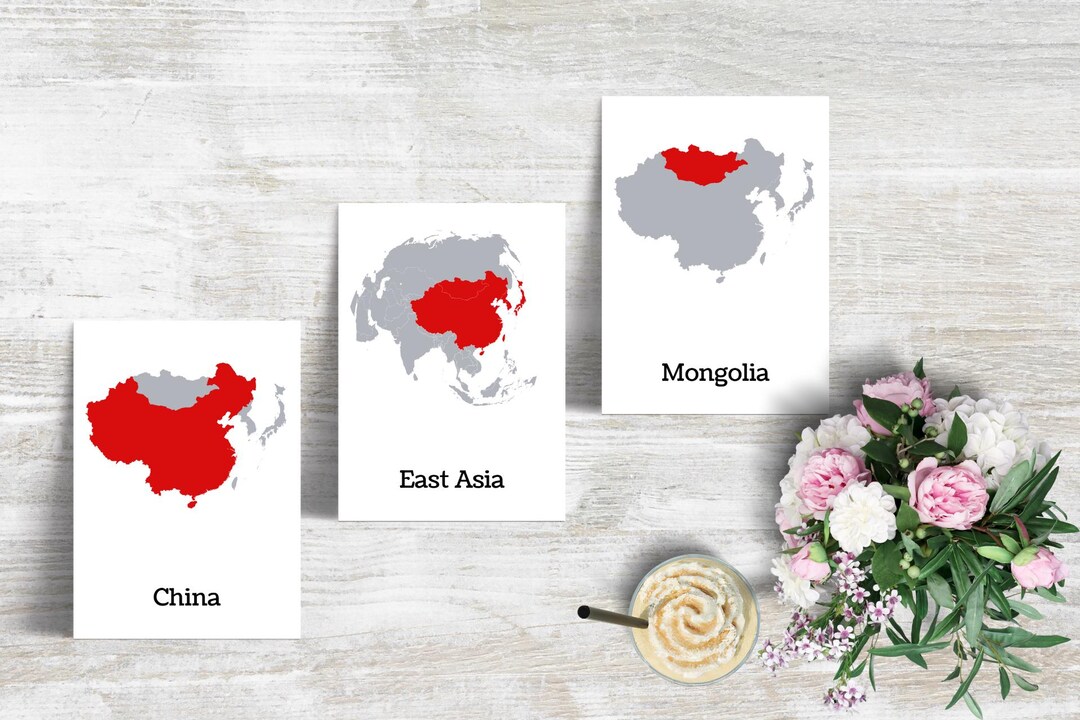 East Asia Maps Flashcards A6 Printable Montessori Geography Cards PDF ...