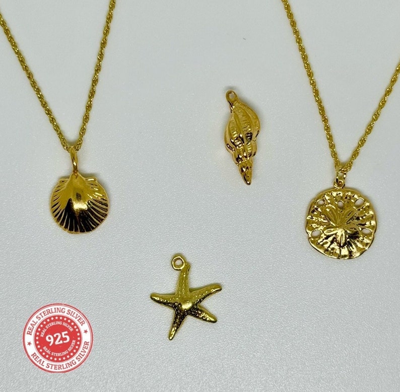925/V.G Sea Shell/sand Dollar - Sterling Silver/vermeil Gold Rope Chain ...