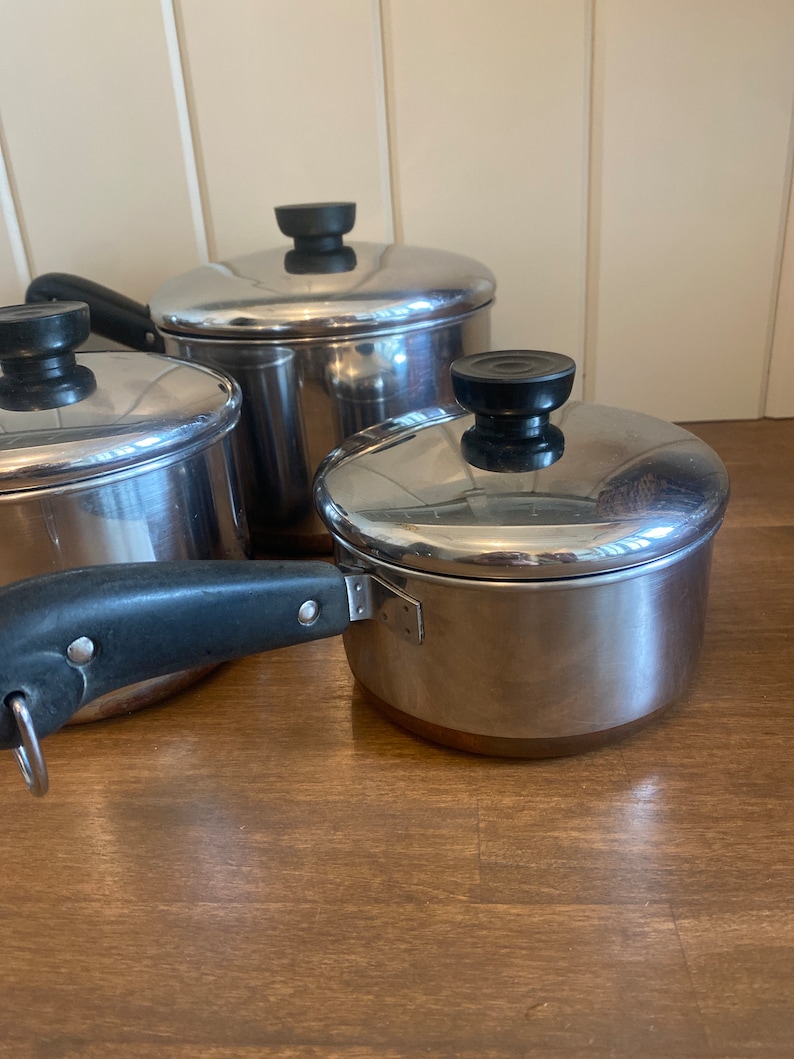 Vintage Revere Ware Copper Bottom Pots & Pans, Revere Ware Copper Clad ...
