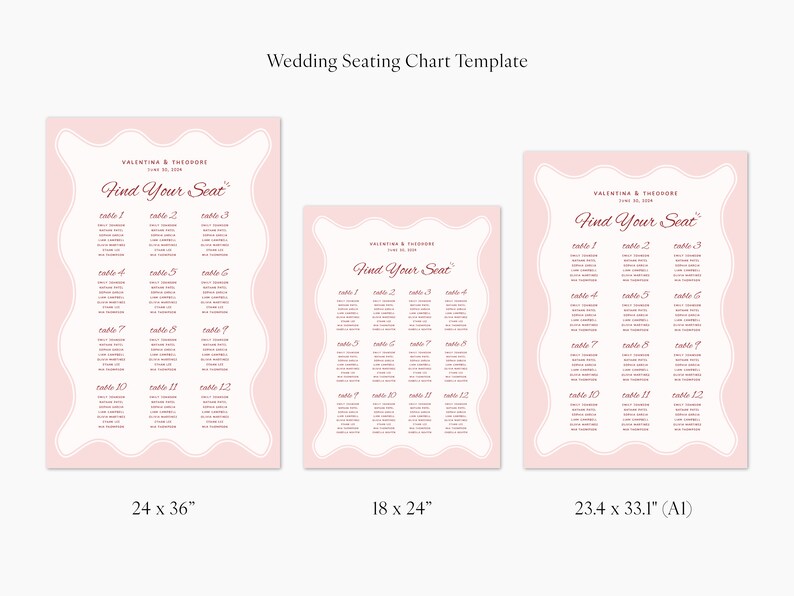 Pink & Red Wedding Seating Chart Template Customizable Modern Colourful ...