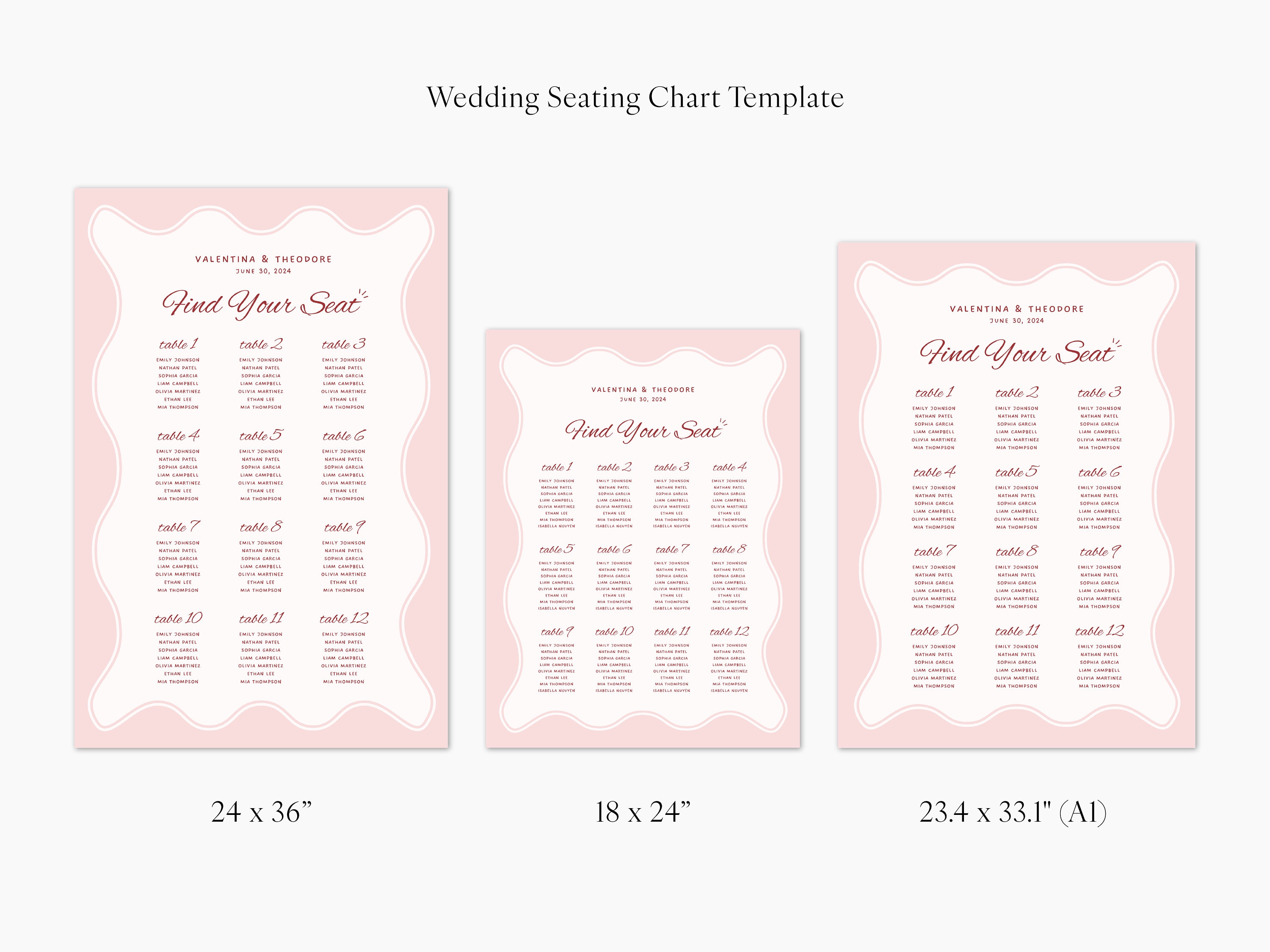 Pink & Red Wedding Seating Chart Template Customizable Modern Colourful ...