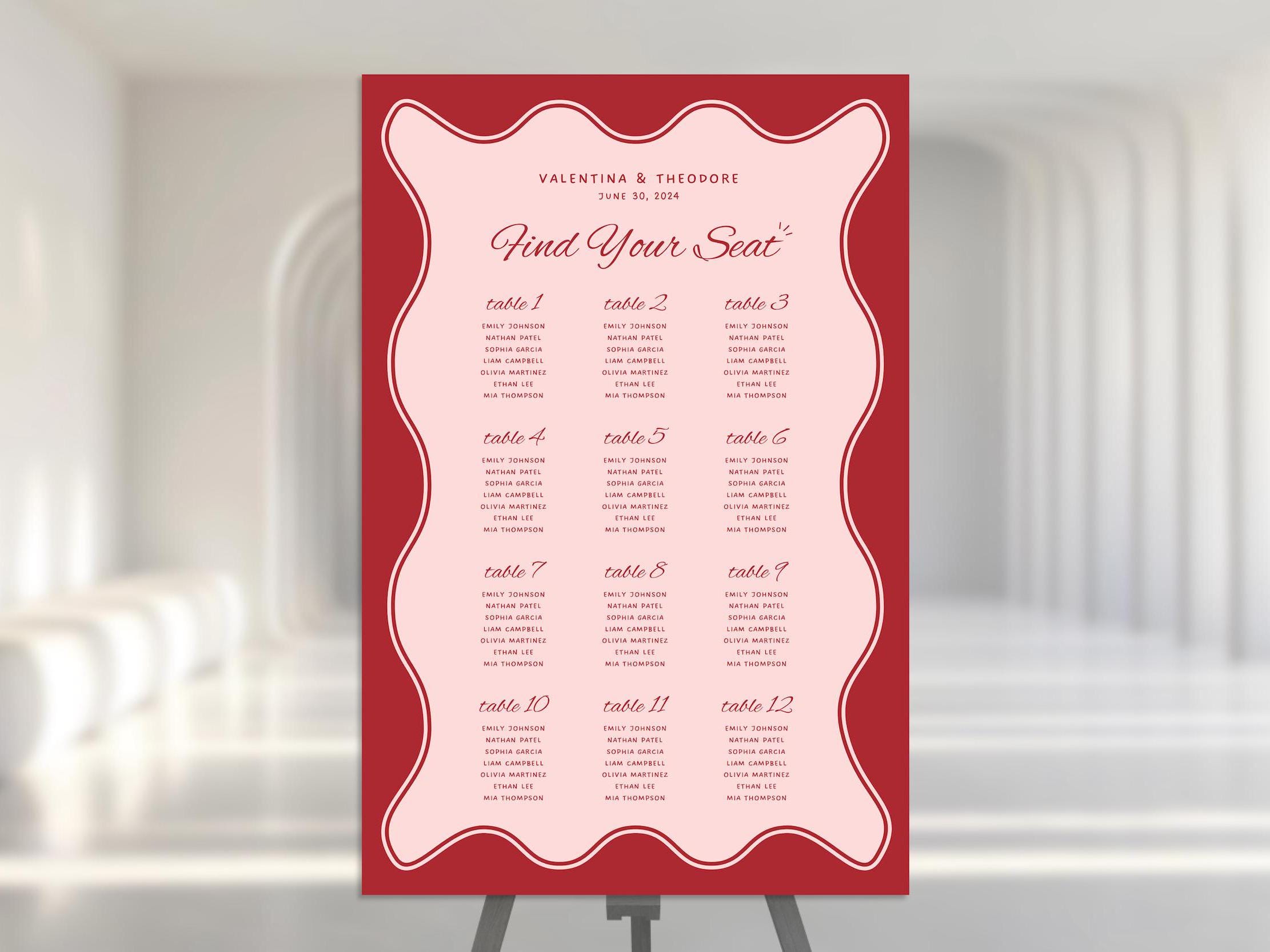 Pink & Red Wedding Seating Chart Template Customizable Modern Colourful ...