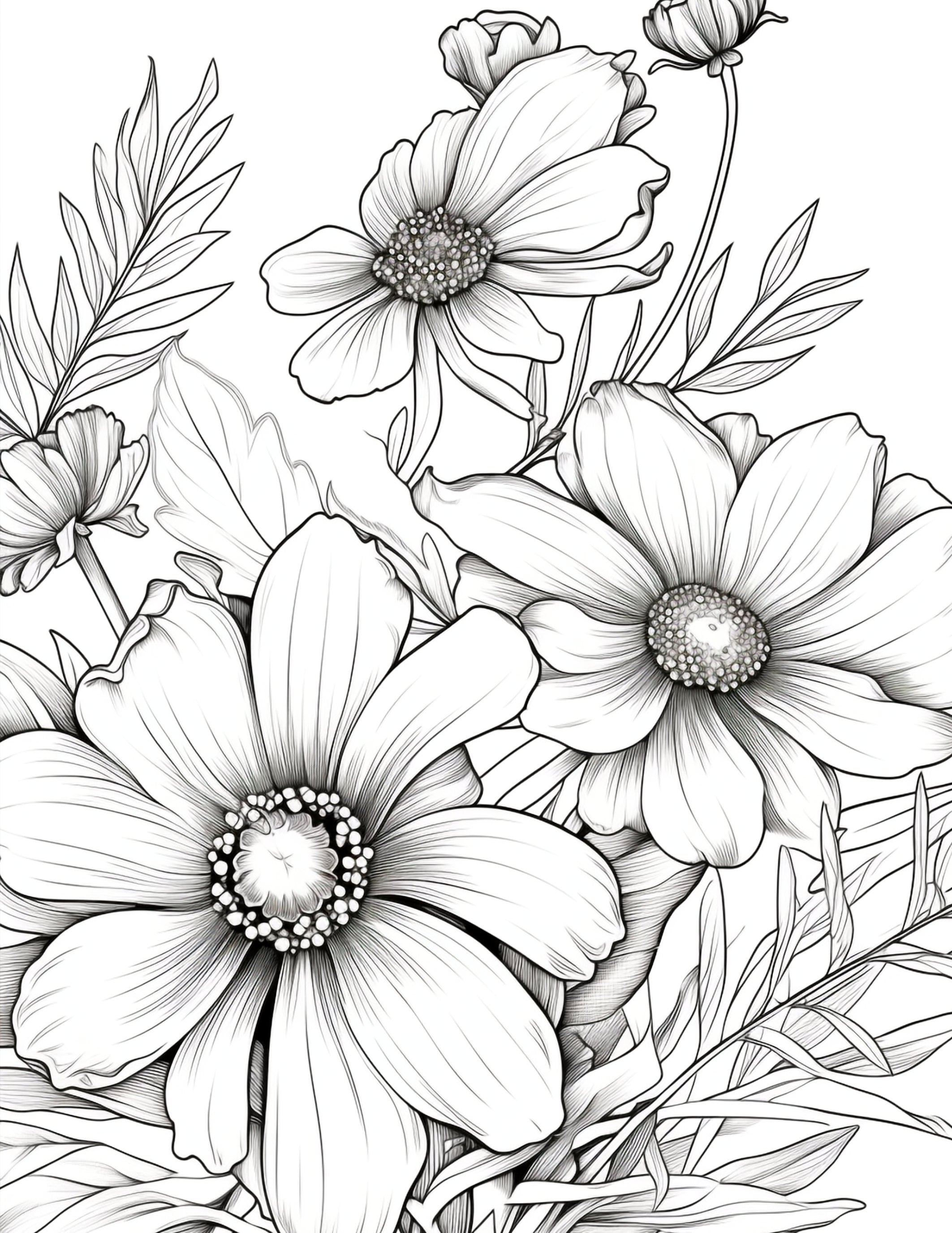 Flower Coloring Book Digital Download Print at Home - Etsy