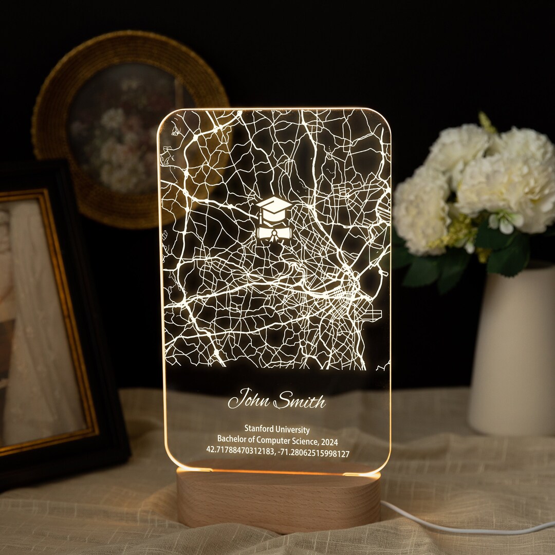 Custom Graduation Gift, College Map Night Light, Custom Campus Map ...