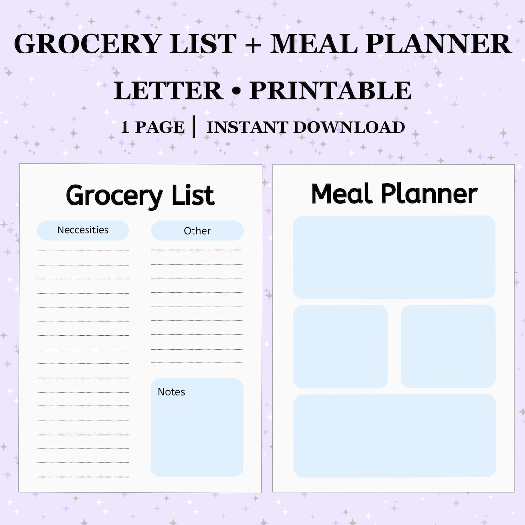 Printable Grocery List, Grocery List PDF, Meal Planner Template, Meal ...