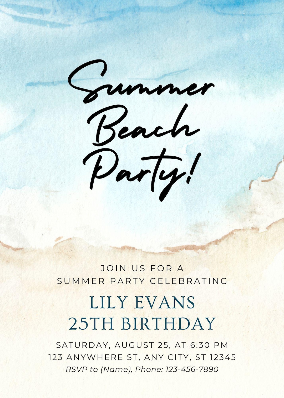 Beach Party Invitation - Editable Canva Template | Digital Download - Etsy