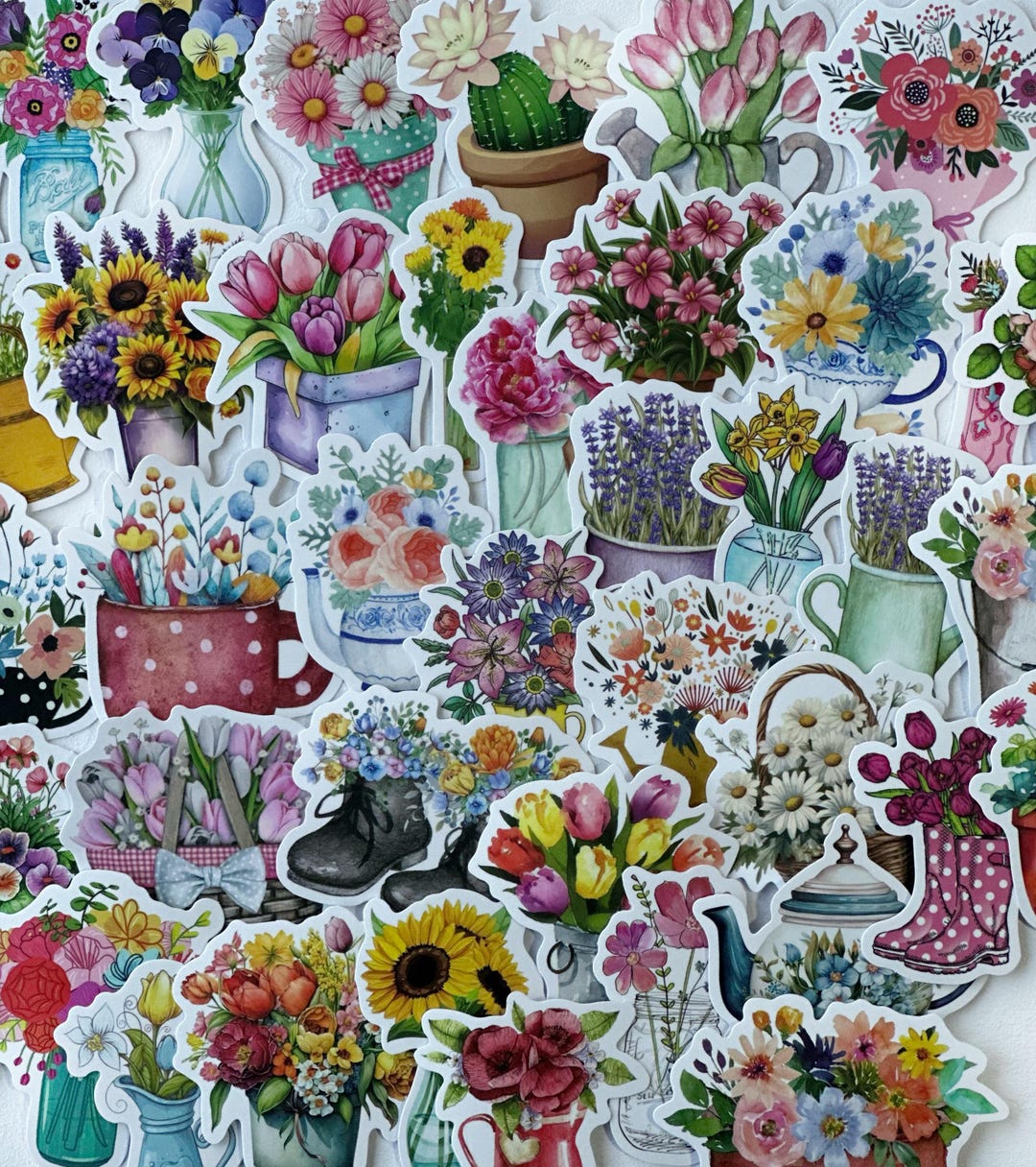 Spring Flower Pot Vinyl Stickers: Craft Decals, Laptop Stickers - Etsy