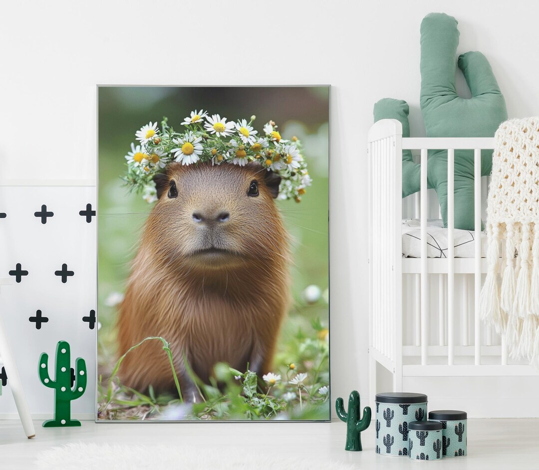 Capybara Art Baby Capybara With Flower Crown Print Realistic Capybara ...