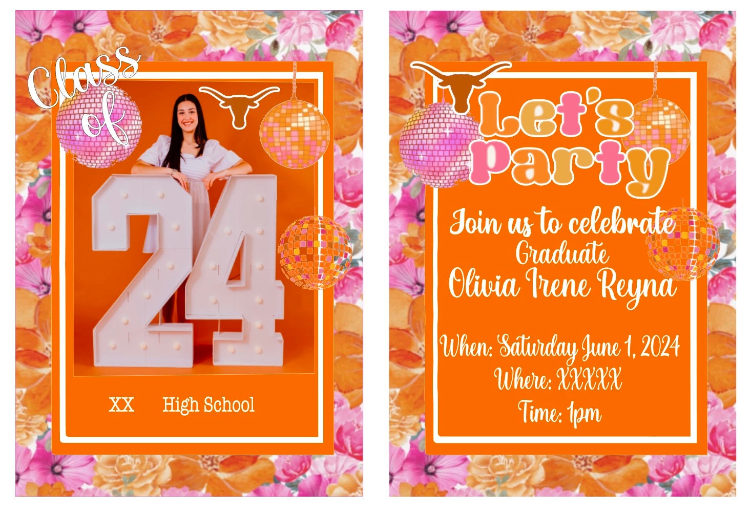 Texas Longhorn Invitation Graduation Invite Digital File Texas Longhorn ...
