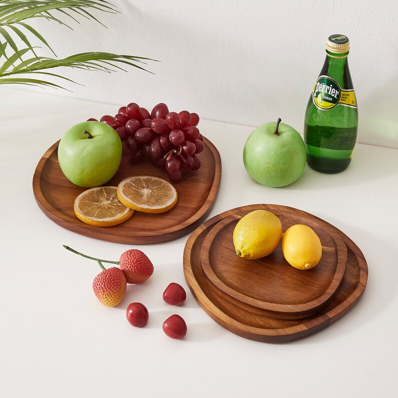 Organic Shape Acacia Wood Tray Set - Set of 3 Different Sizes - Etsy