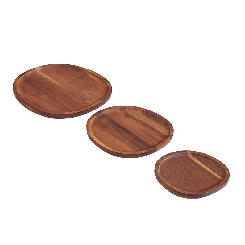 Organic Shape Acacia Wood Tray Set - Set of 3 Different Sizes - Etsy