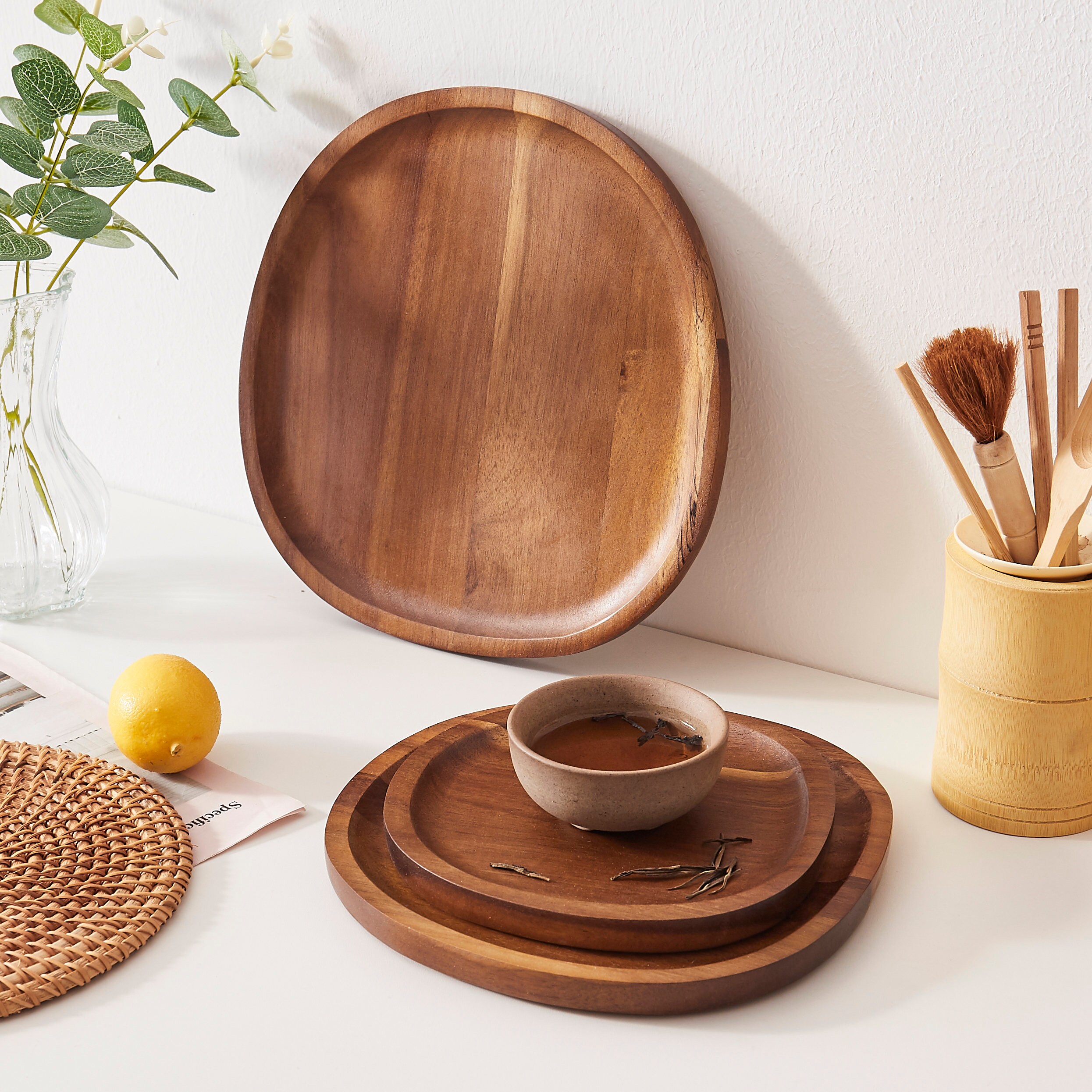 Organic Shape Acacia Wood Tray Set - Set of 3 Different Sizes - Etsy