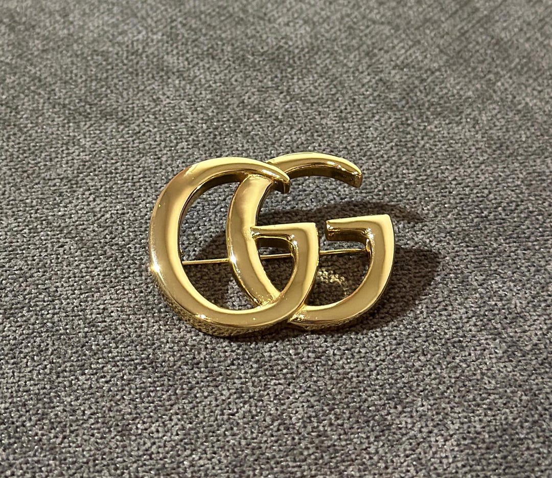 VTG Gucci GG Vintage Gold Brooch Golden Pin GG Monogram Steel Logo ...