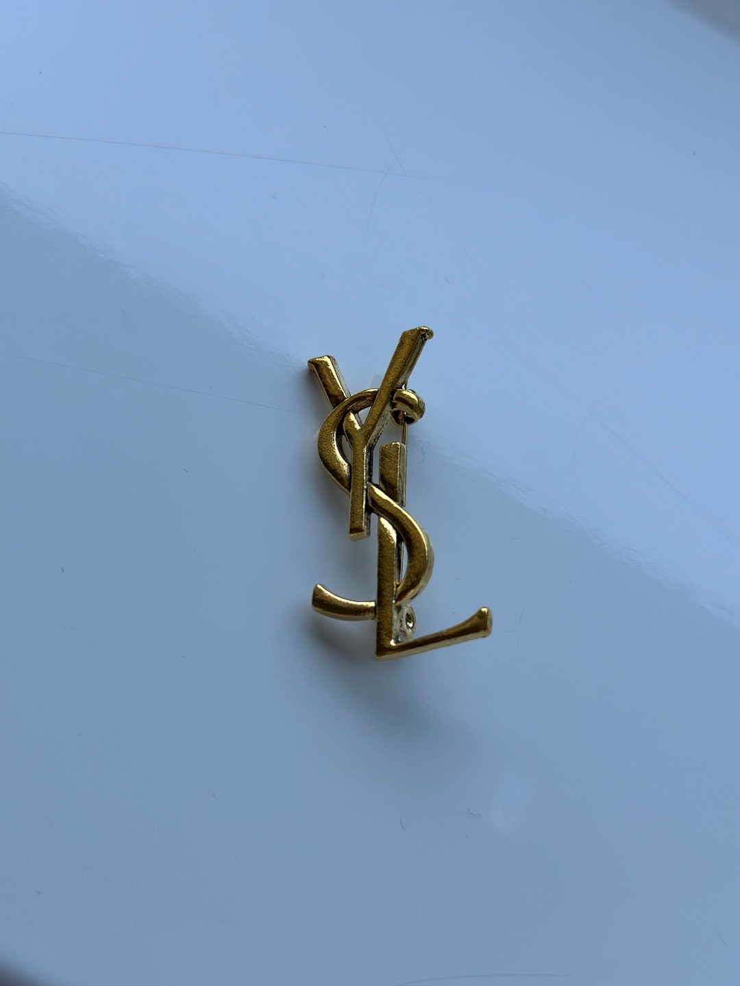 YSL VTG Yves Saint Laurent Vintage Golden Bronze Brooch 4cm Metal Steel ...