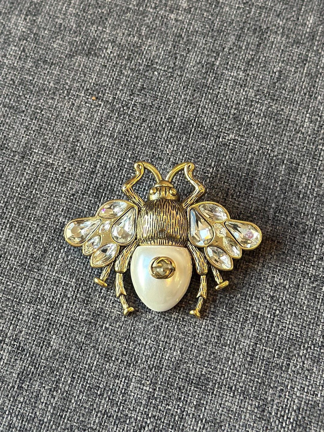 VTG Gucci GG Vintage Gold Bee Fly Brooch Pin GG Monogram Rhinestones Pearl Steel Logo - Etsy