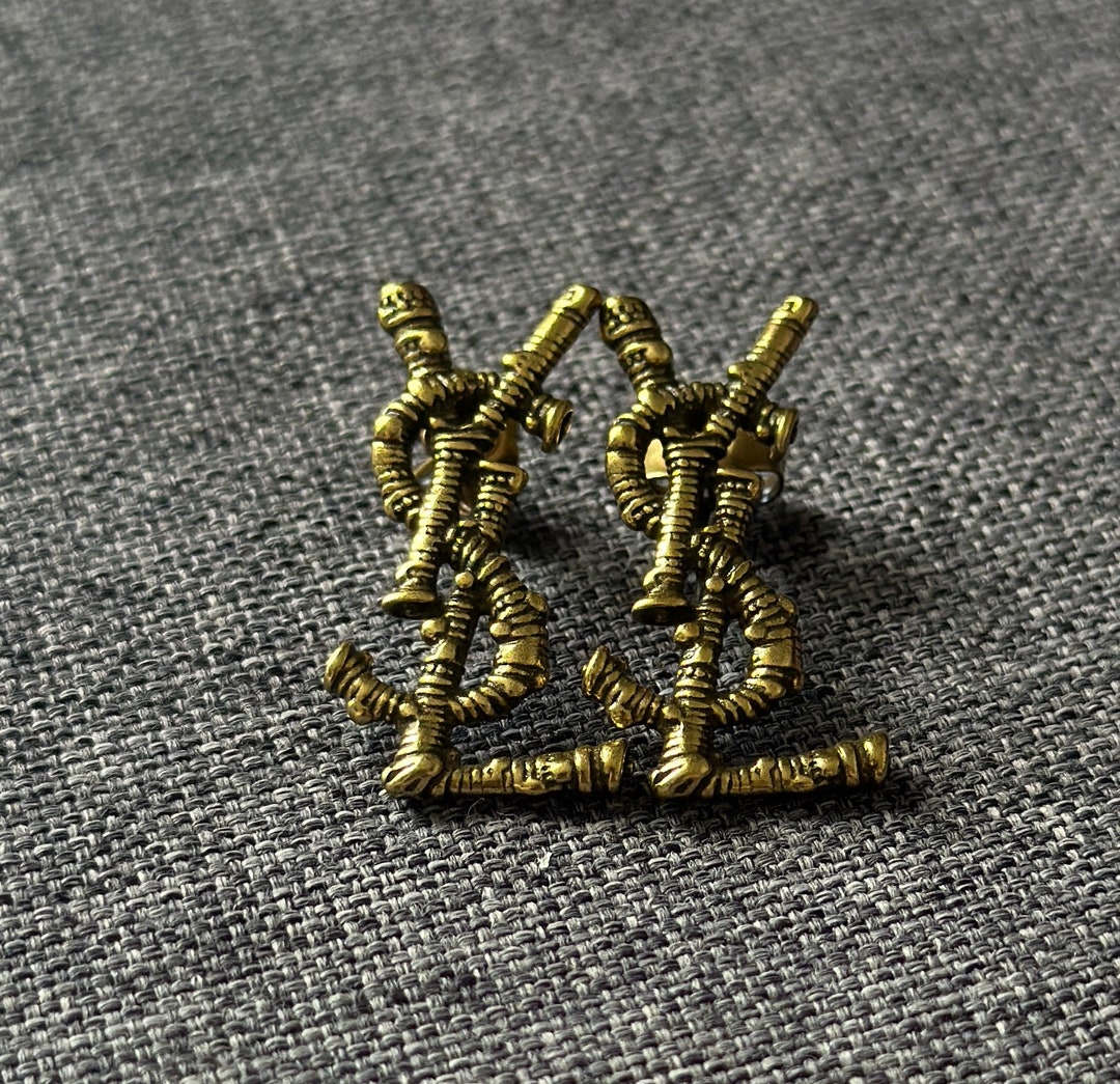 VTG YSL Vintage Yves Saint Laurent Golden Earrings Gold Dangle Studs - Etsy