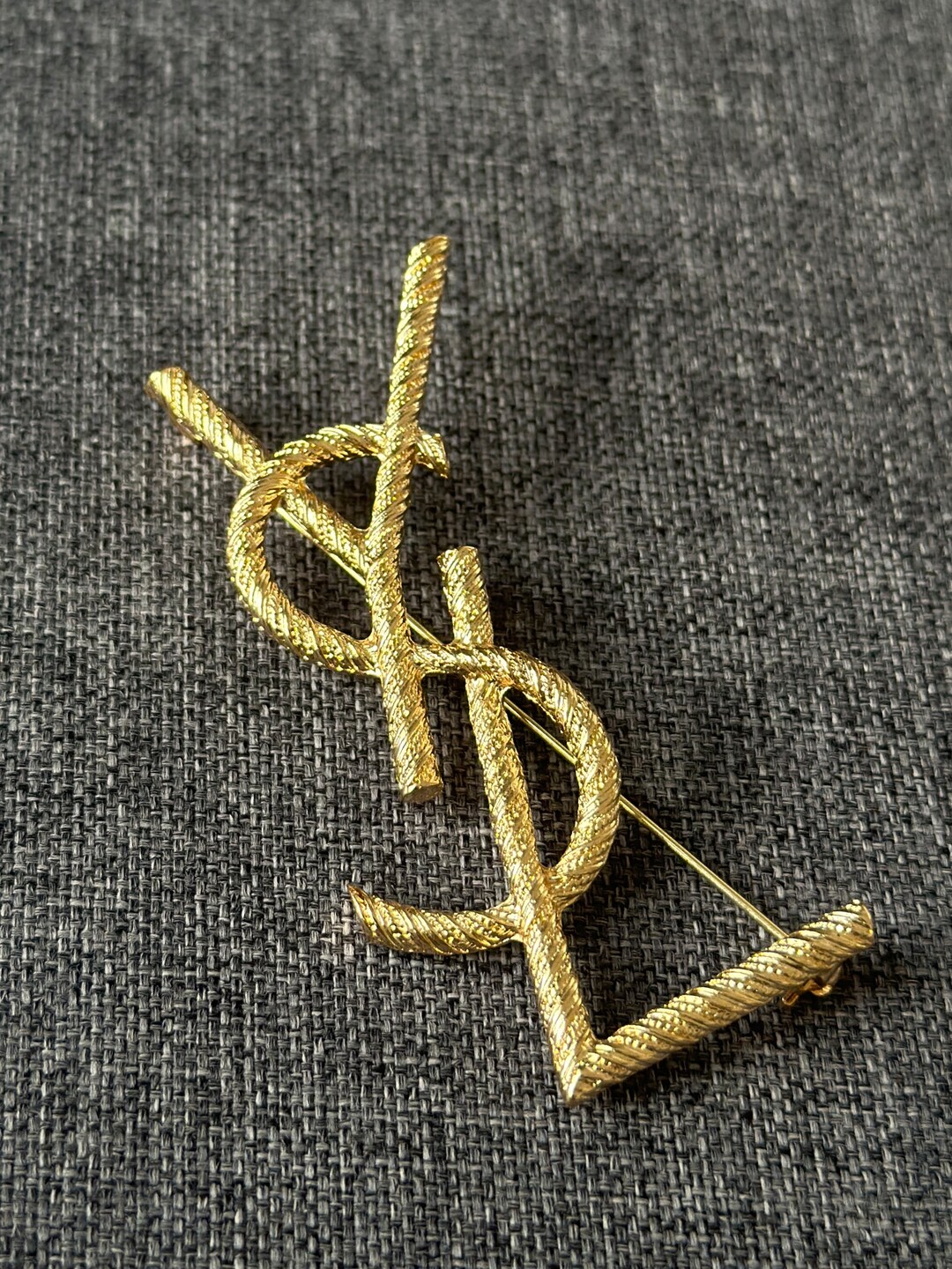 YSL VTG Yves Saint Laurent Golden Vintage Brooch Pin 7cm 2.8" Gold ...