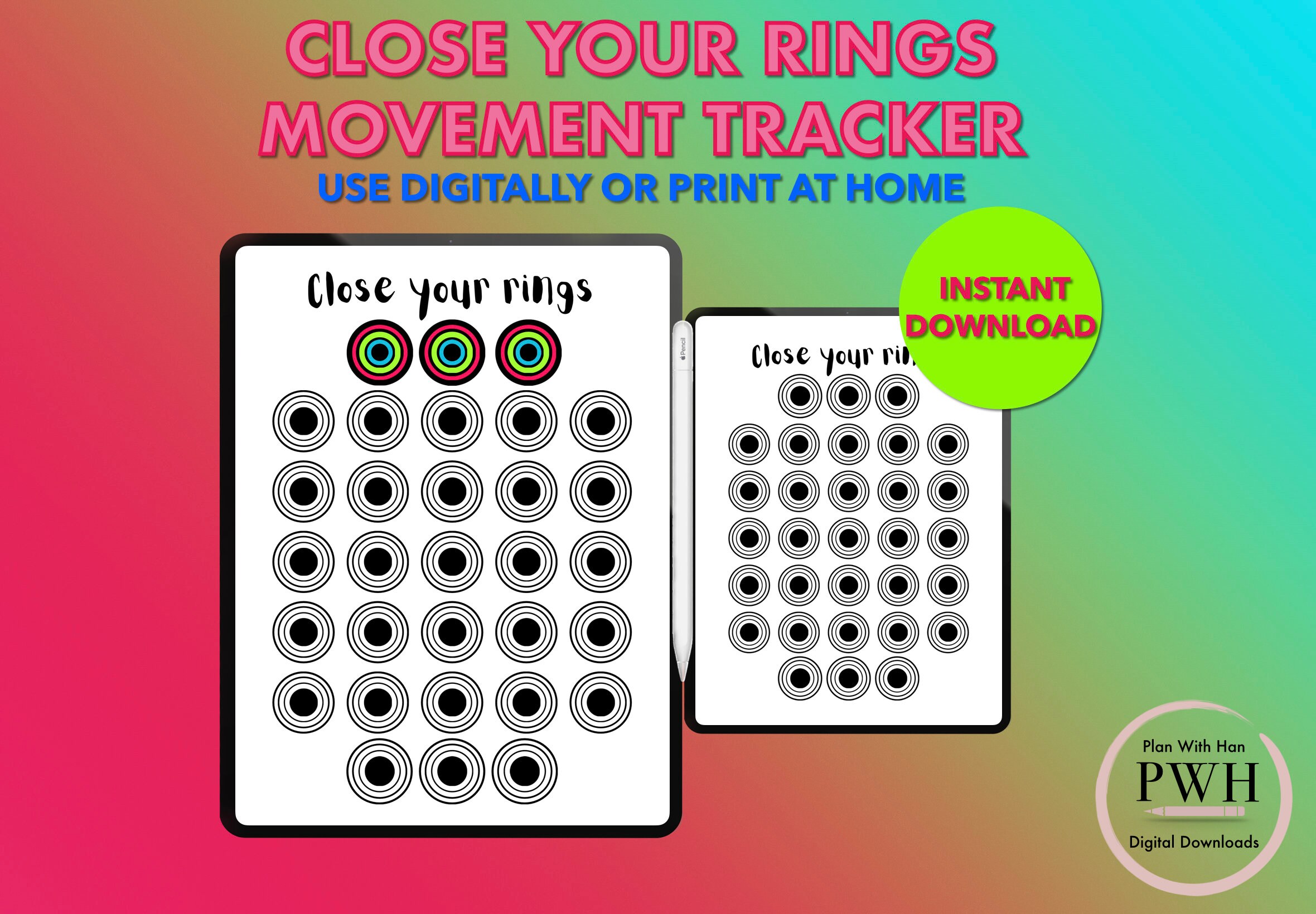 Exercise Rings Printable Tracker | Digital Fitness Tracker for Apple ...