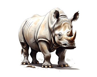 Rhino Print Digital Print by Lauren Fitzgerald, Art, Watercolor, Animal ...