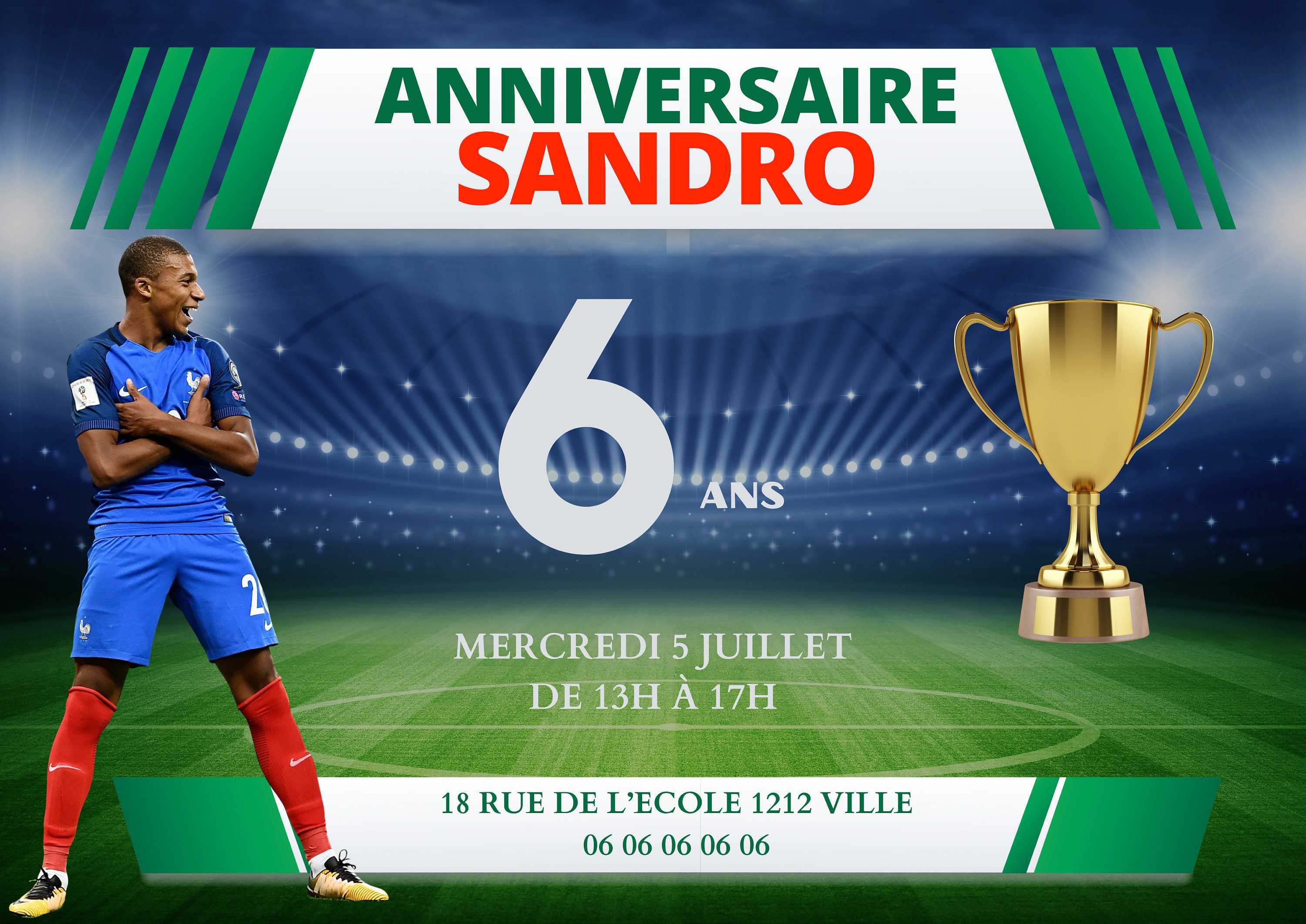 Invitation Card Share Football Theme Birthday Football Players Kylian ...