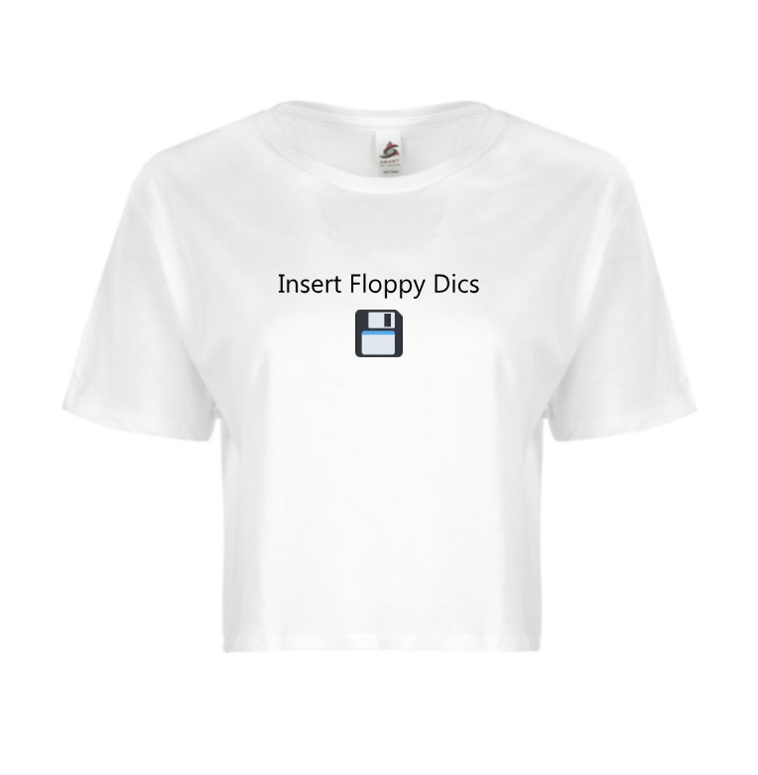 Insert Floppy Disc Crop Top With Typo, Floppy Dics Midriff Shirt, Funny Shirt With Emoji Design ...