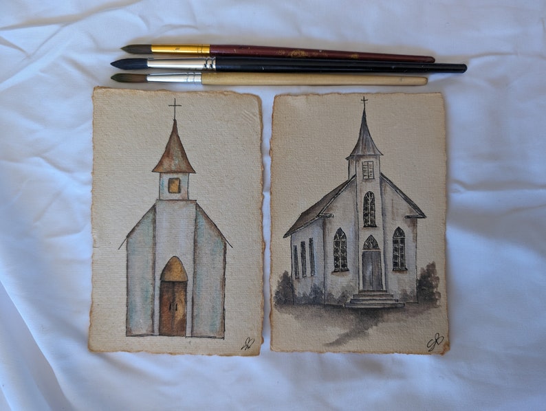 Hand Painted Watercolor Churches - Etsy