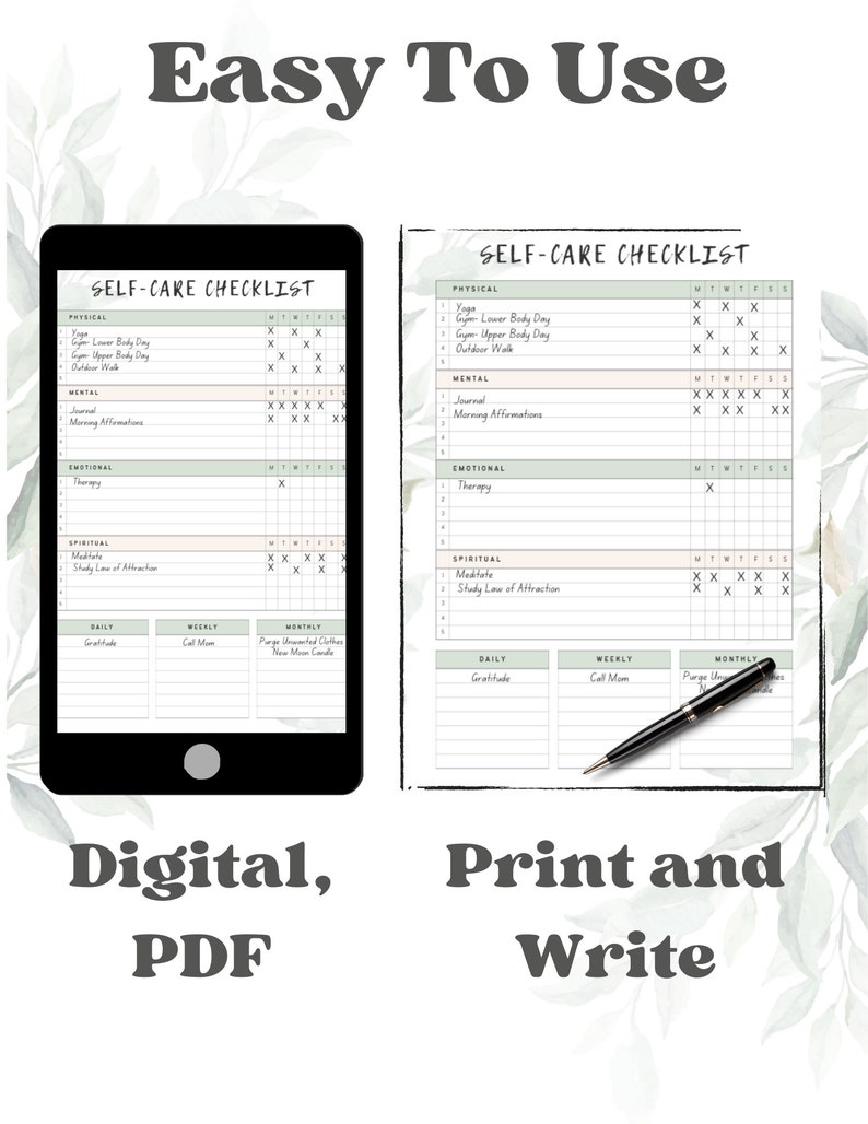Self Care Checklist Printable Daily Planner Wellbeing Printable ...
