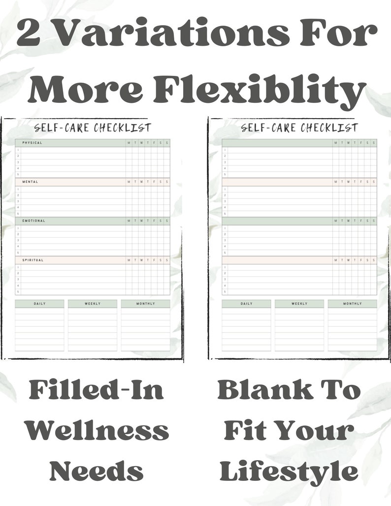 Self Care Checklist Printable Daily Planner Wellbeing Printable ...