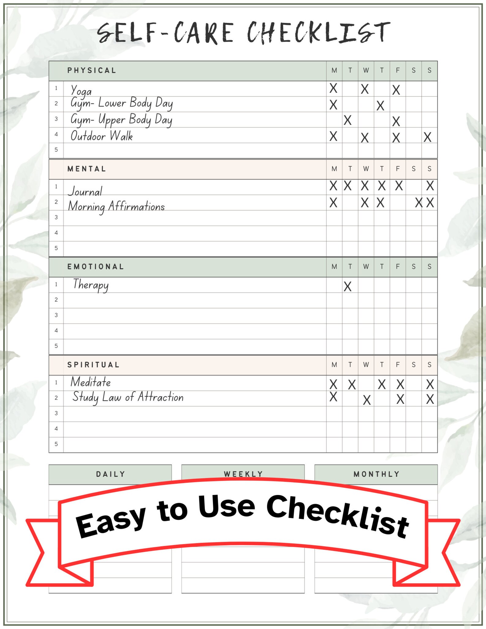 Self Care Checklist Printable Daily Planner Wellbeing Printable ...