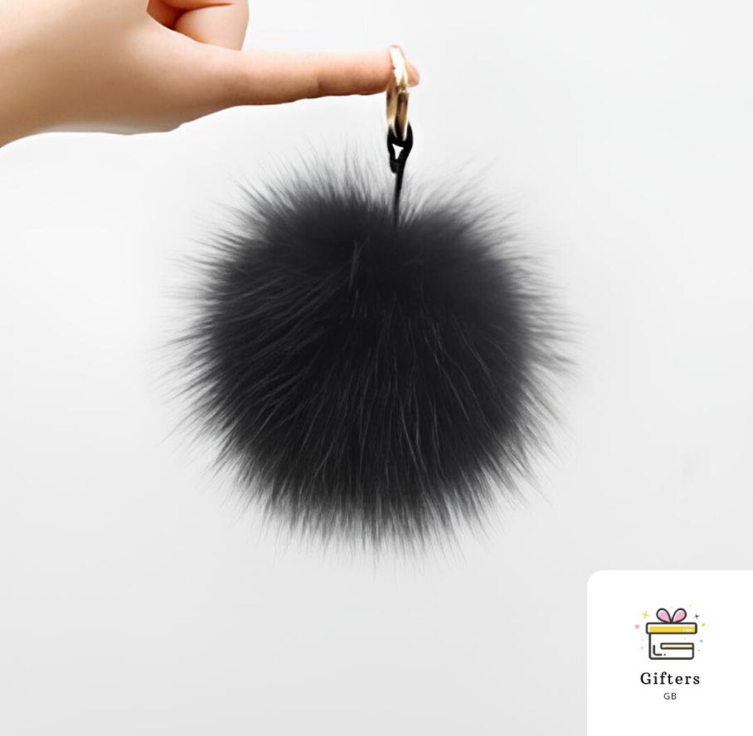 Stylish Luxury Fluffy Fox Fur Keychain: Plush Ball Bag & Car Key Metal ...