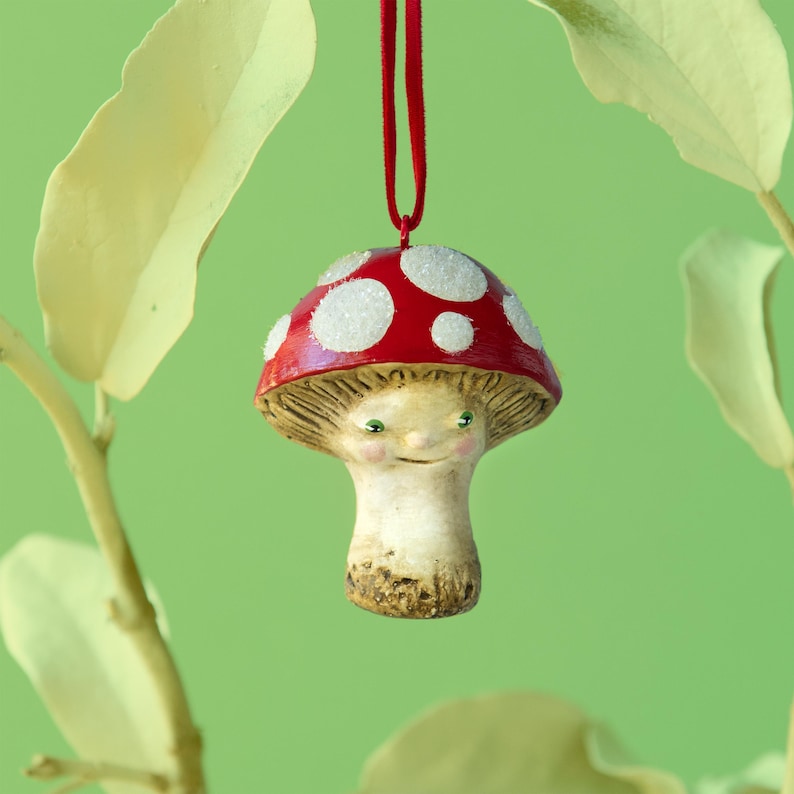 Handmade Paper Mache Mushroom Christmas Ornament | Anthropomorphic ...