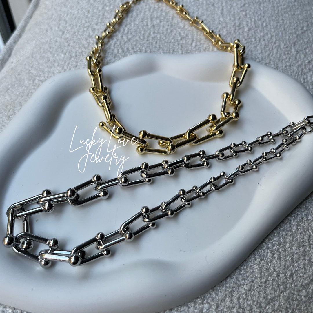 Gold & Silver Plated U Link Chain Necklace, Chunky U Shaped Chain, High ...