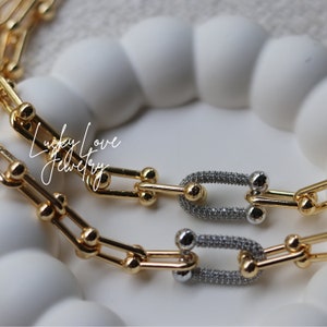 18K Gold Chunky U Shaped Chain, Brass Charm Necklace, Stainless Steel ...