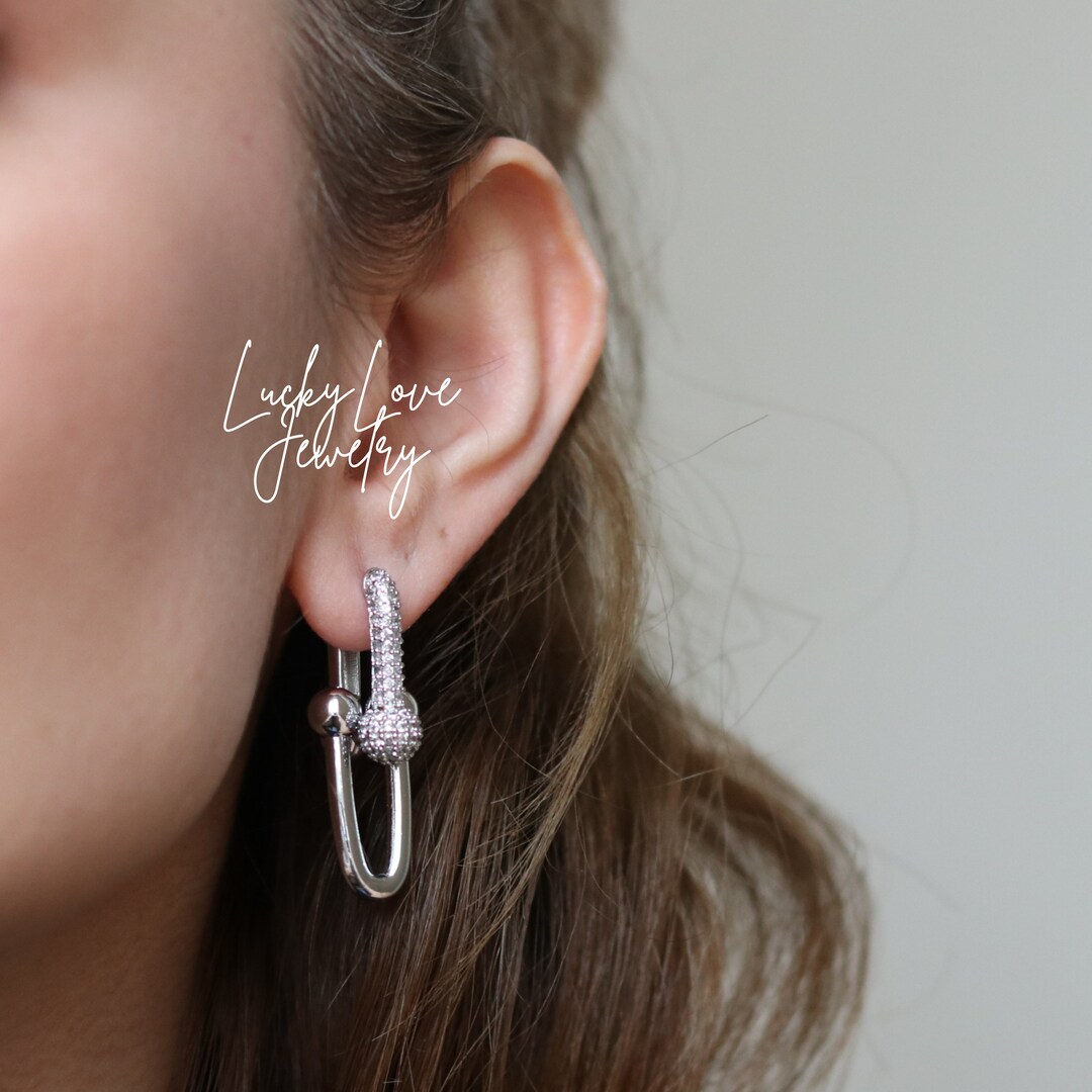 Gold&silver Plated Zircon U Shape Earrings, Gold Link Drop Earrings ...