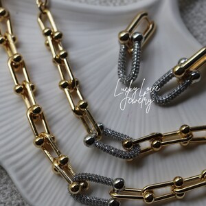 18K Gold Chunky U Shaped Chain, Brass Charm Necklace, Stainless Steel ...