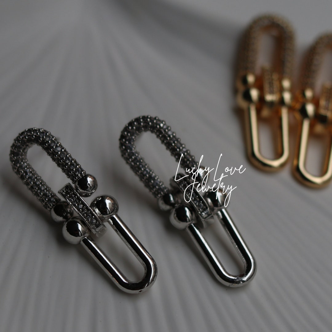 18K Gold & Silver Plated Zircon U Shape Earrings, U Shaped Hoop ...