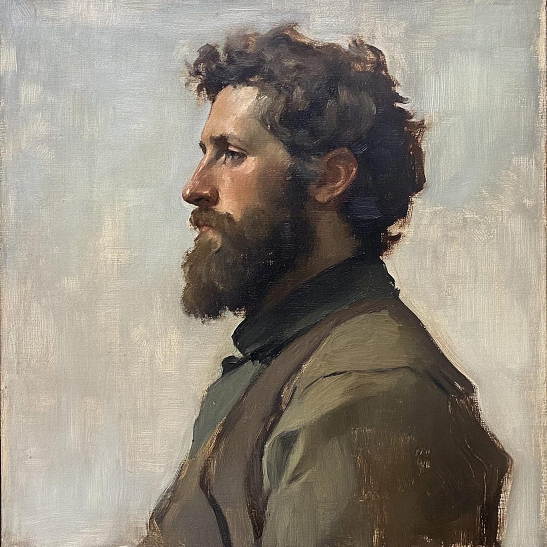 1897 Artist Portrait Oil Painting | Romantic Bearded Man Profile ...