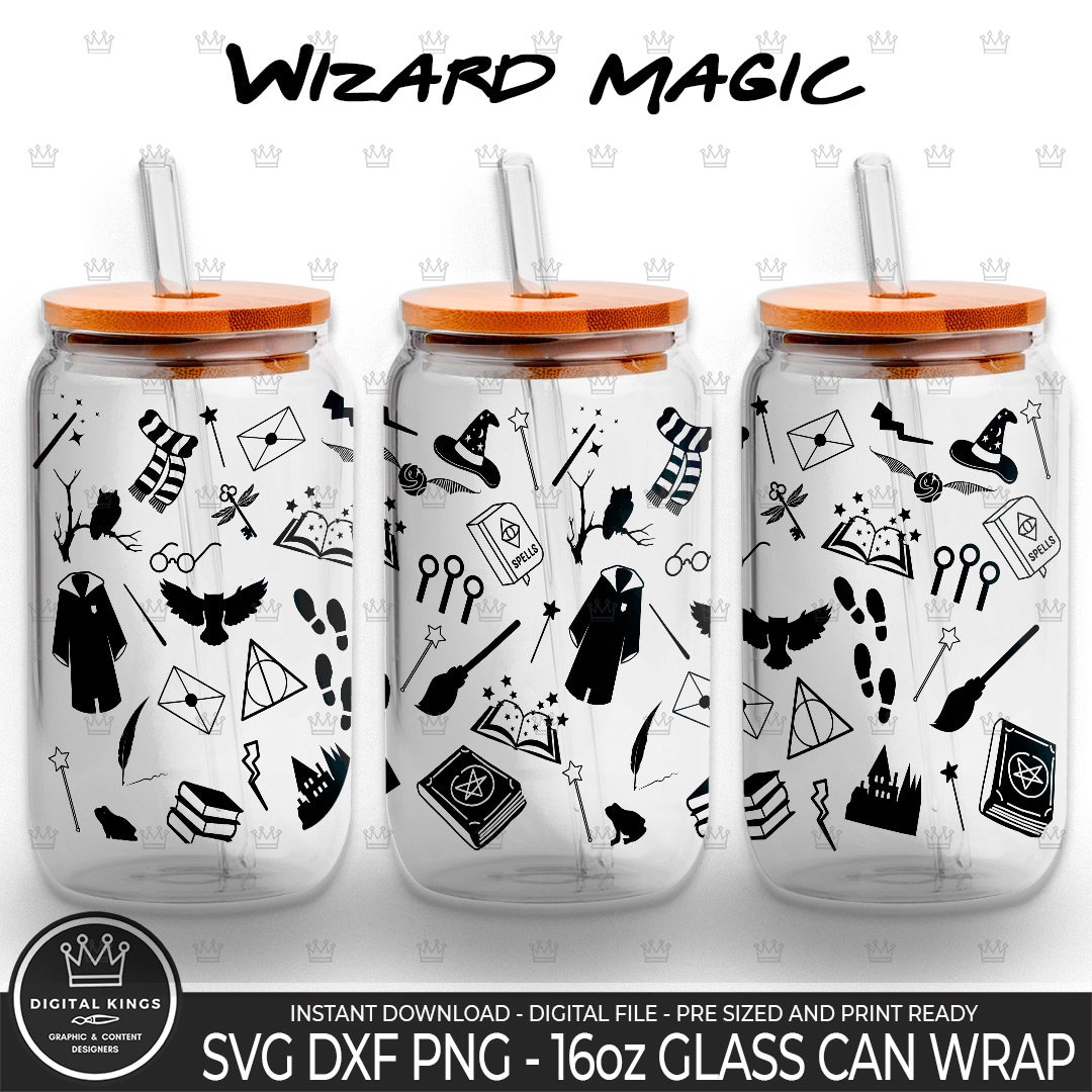 MAGIC Wrap Svg Libbey 16oz Glass Can MAGIC Wizard Glass Can File Wizard Sublimation Spell ...