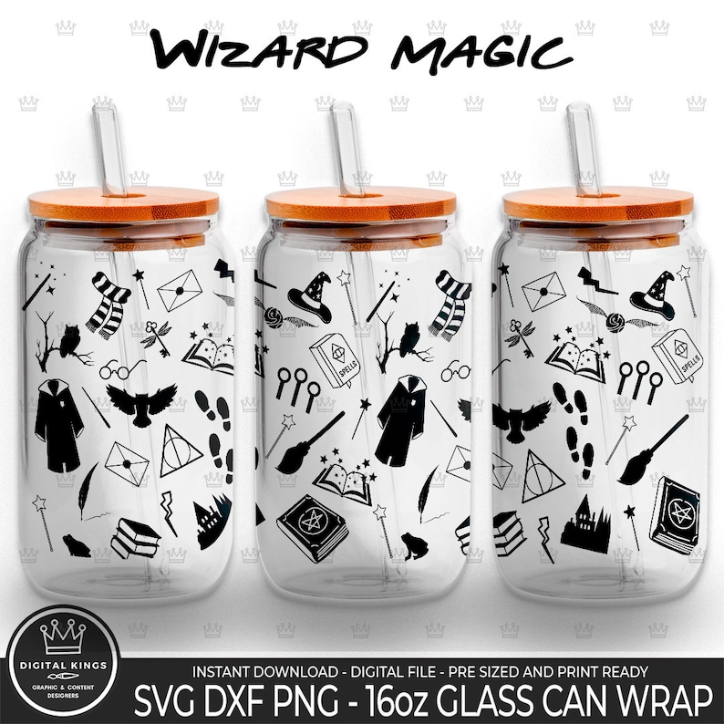 MAGIC Wrap Svg Libbey 16oz Glass Can MAGIC Wizard Glass Can File Wizard ...