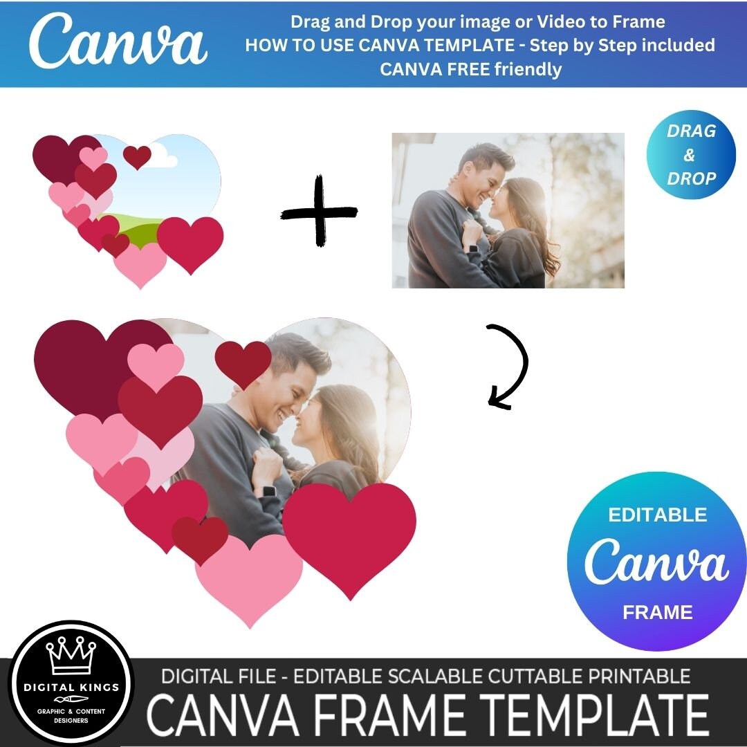 HEARTS Frame Canva Frame Drag and Drop Love Portrait CANVA Template ...