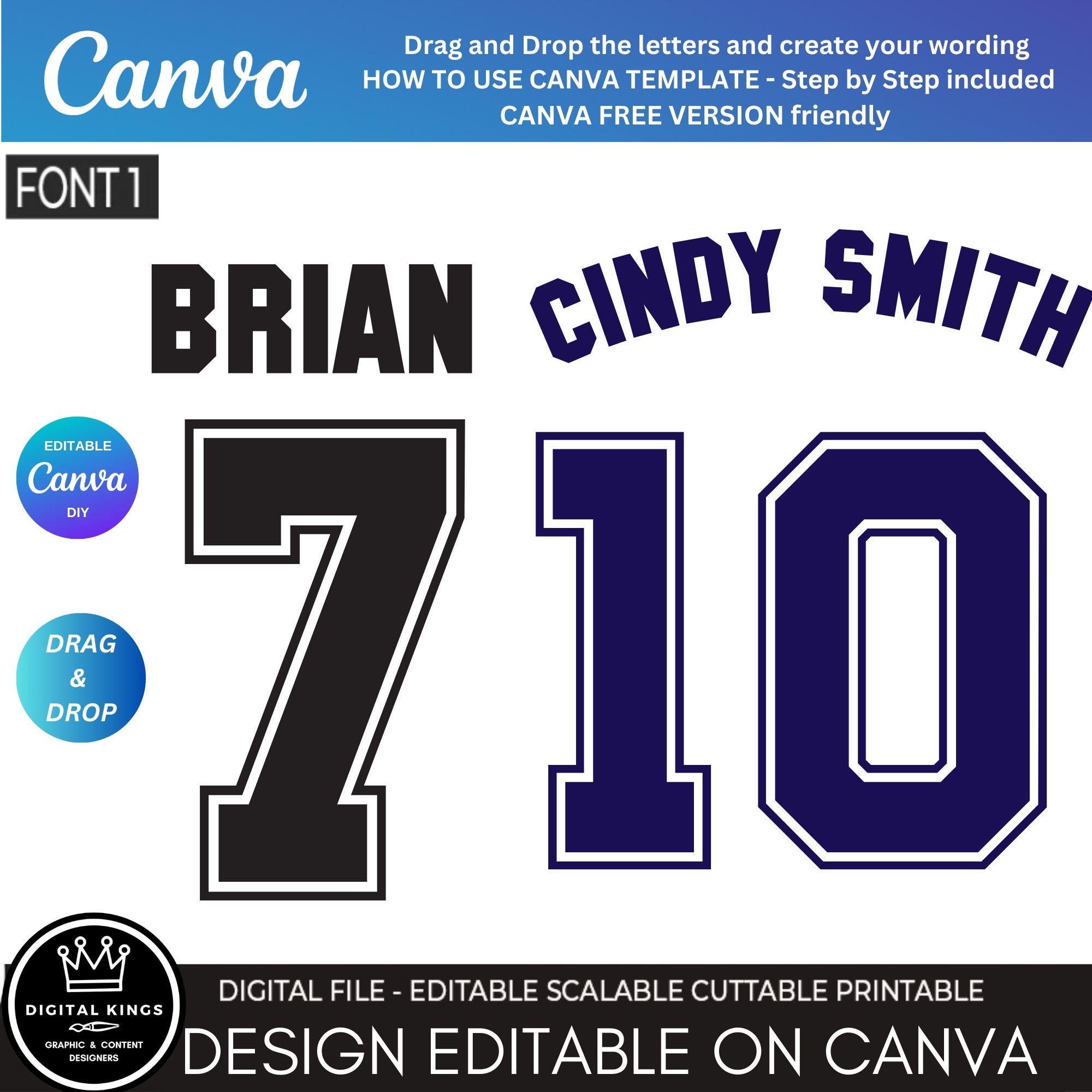 SPORT Numbers Template for Canva Jersey Number Letters Varsity DIY ...